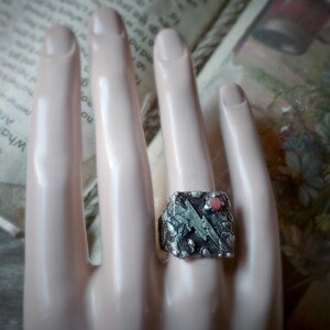 Square Lightning Bolt Ring With Natural Peach Moonstone – Large Chunky ...