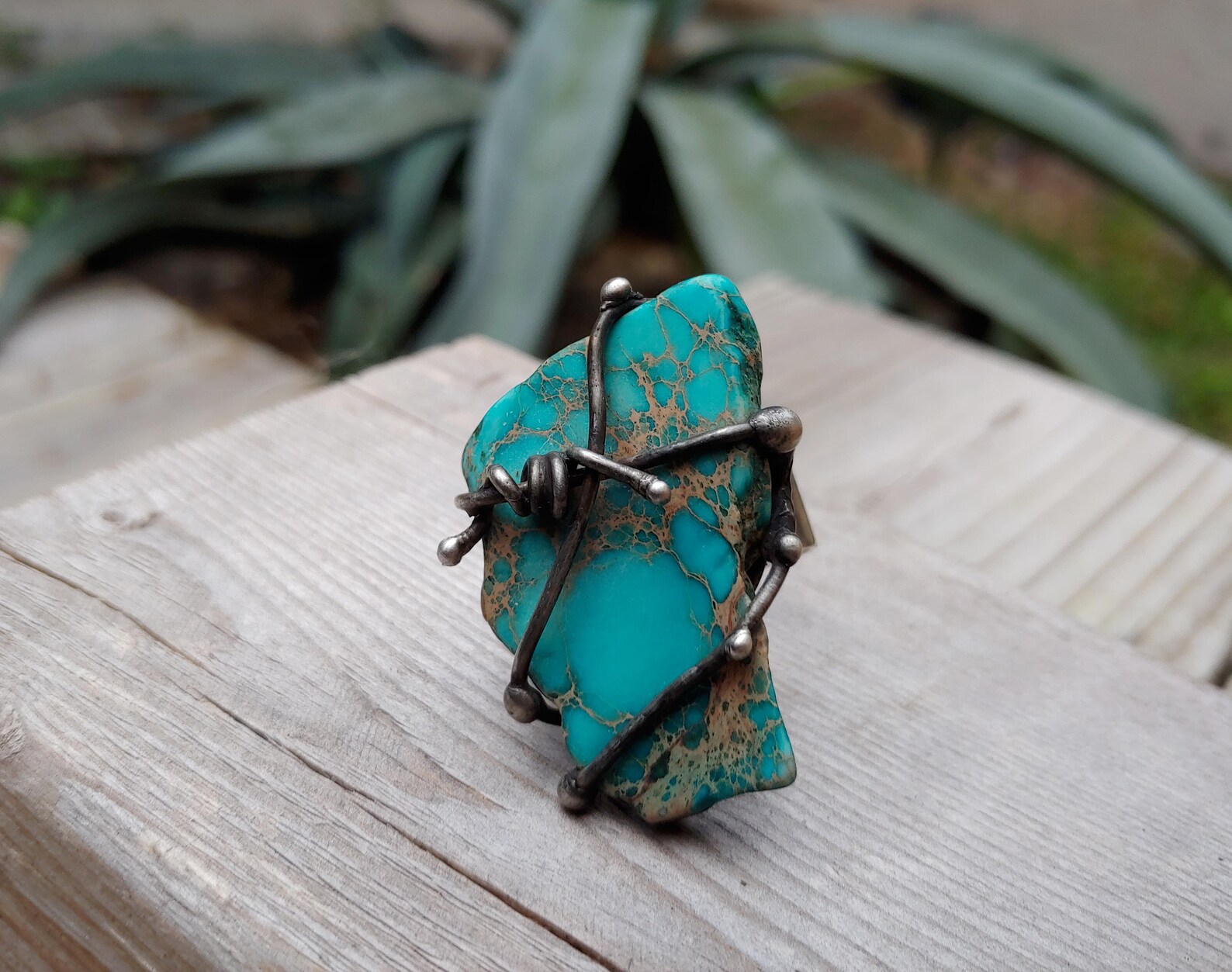Modern Massive Brutalist Adjustable Blue Jasper Ring Made With - Etsy