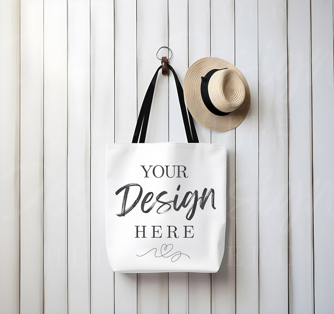 Printify Medium Tote Bag Mockup, Black Handle Medium Tote Mockup, JPG File, Aop Tote Bag Mockup ...