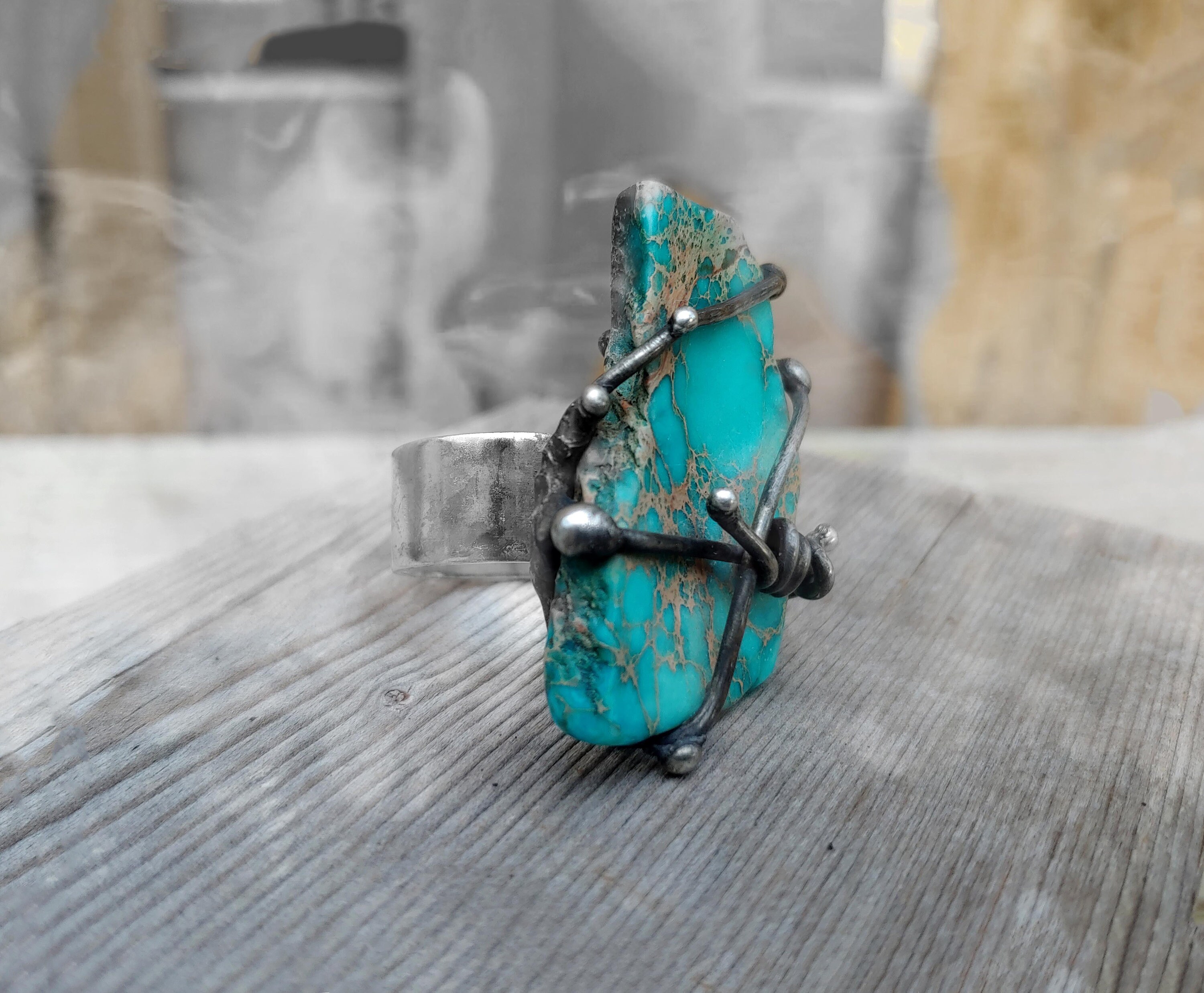 Modern Massive Brutalist Adjustable Blue Jasper Ring Made With - Etsy