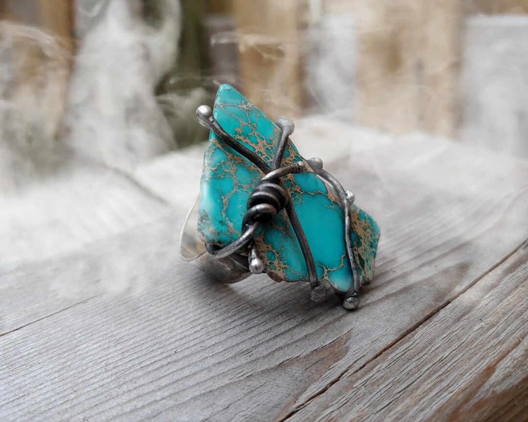 Modern Massive Brutalist Adjustable Blue Jasper Ring Made With - Etsy