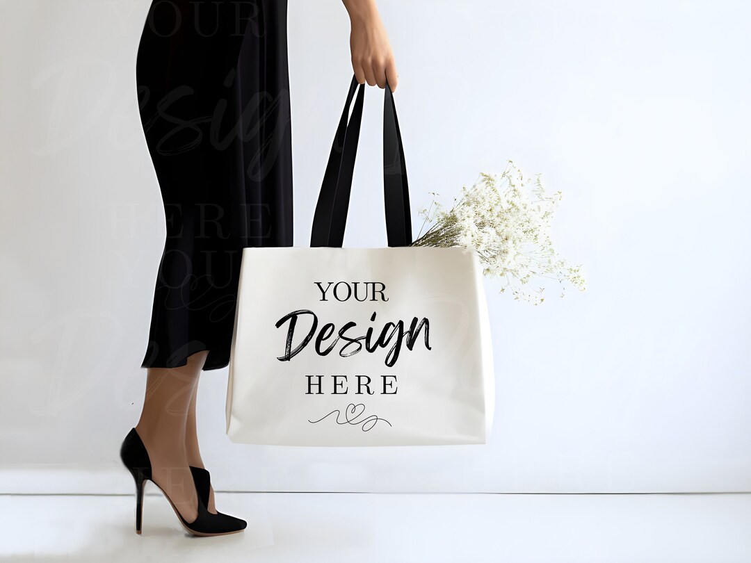 Black Handle Weekender Tote Bag Mockup, Printify Tote Mockup, JPG File ...