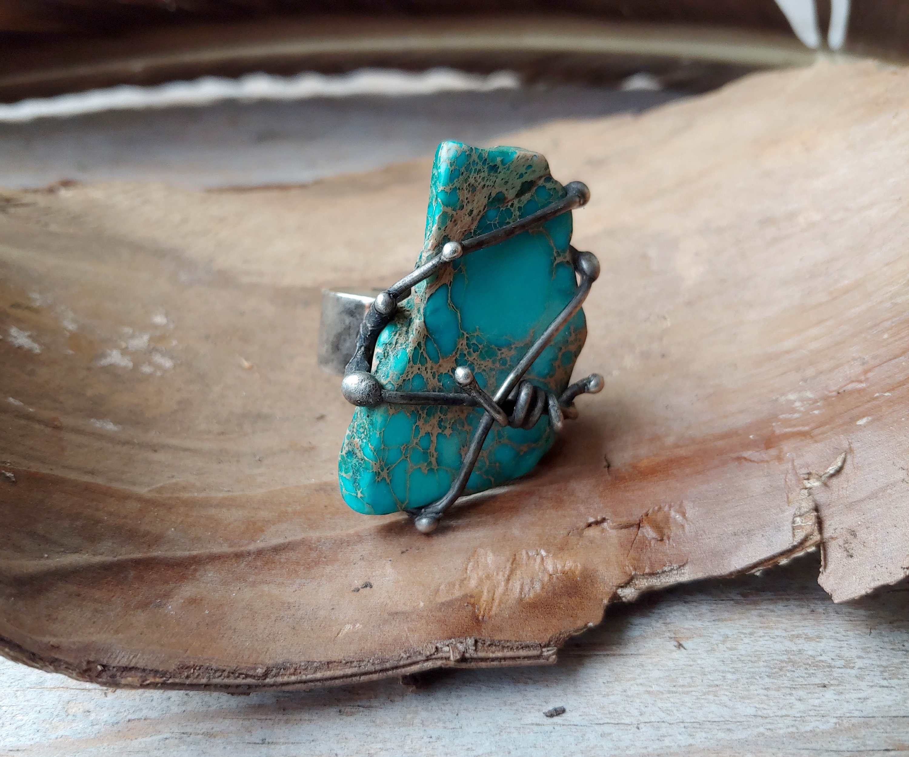 Modern Massive Brutalist Adjustable Blue Jasper Ring Made With - Etsy