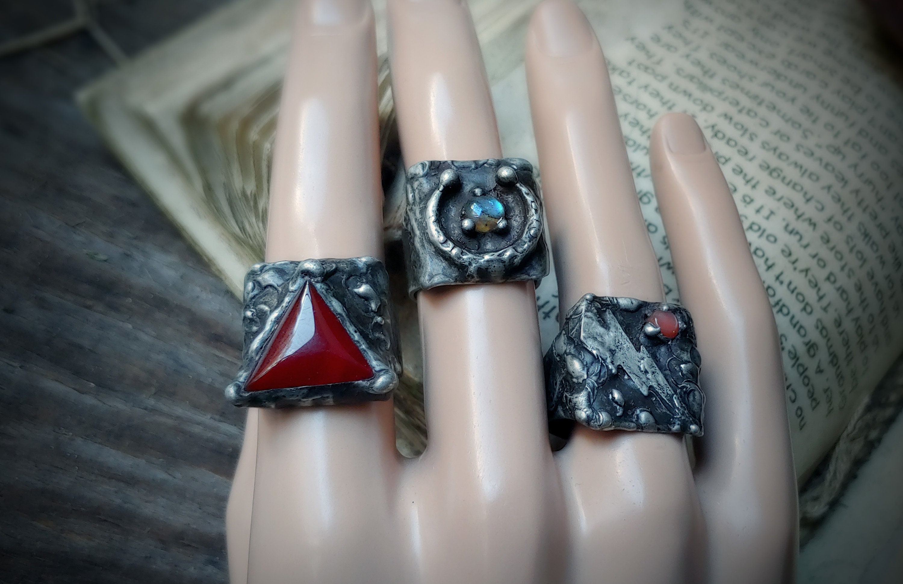 Square Lightning Bolt Ring With Natural Peach Moonstone – Large Chunky ...