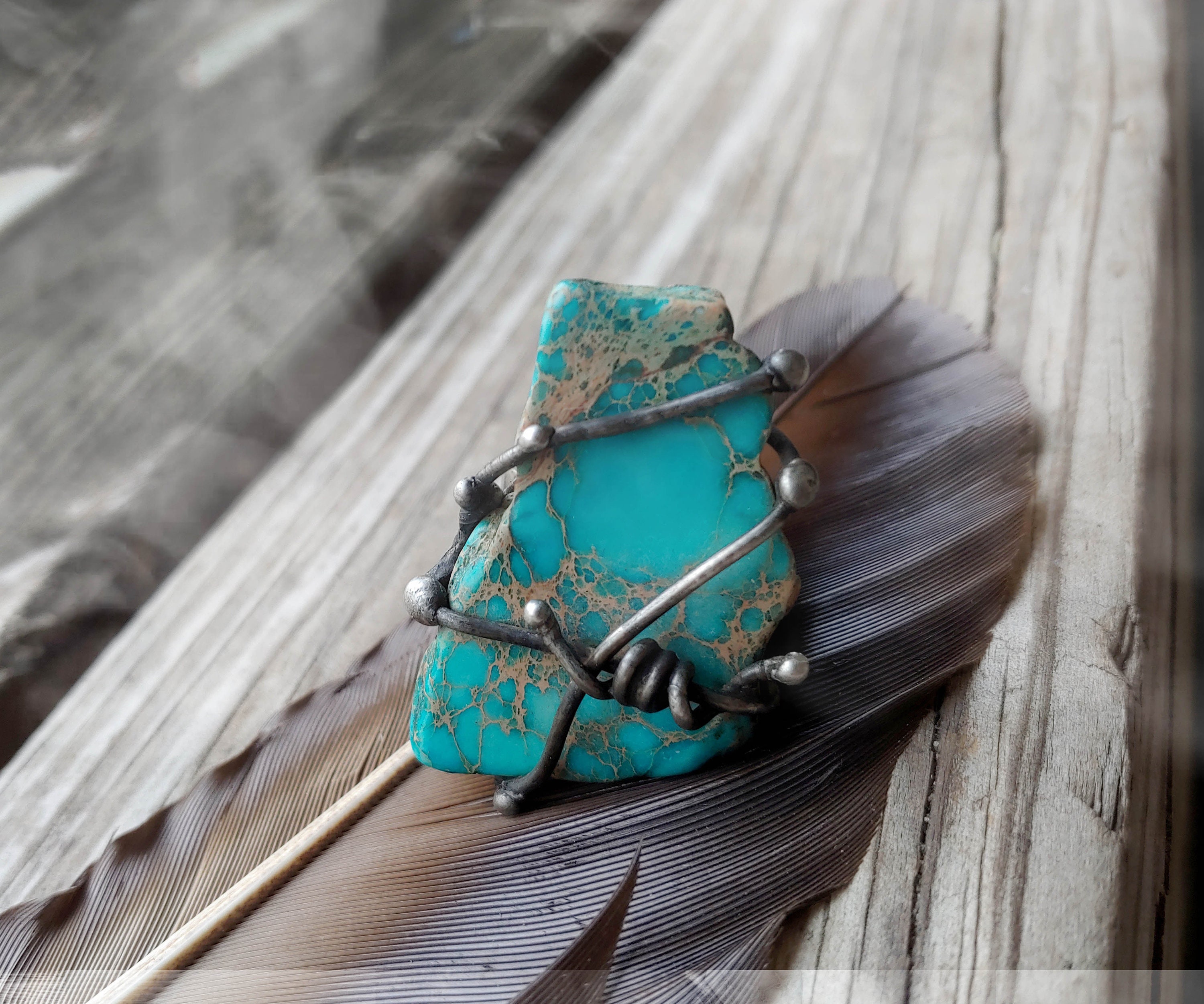 Modern Massive Brutalist Adjustable Blue Jasper Ring Made With - Etsy