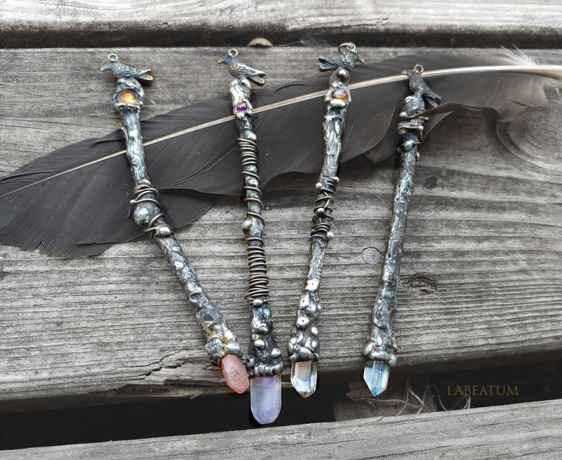 Raw Crystal Wand Raven necklace/pendant | Etsy