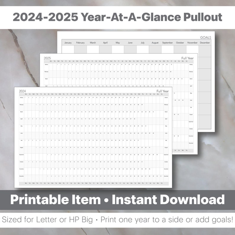 2024-2025 Full-year Calendar Pullout With Goals Sheet, Fits Letter ...