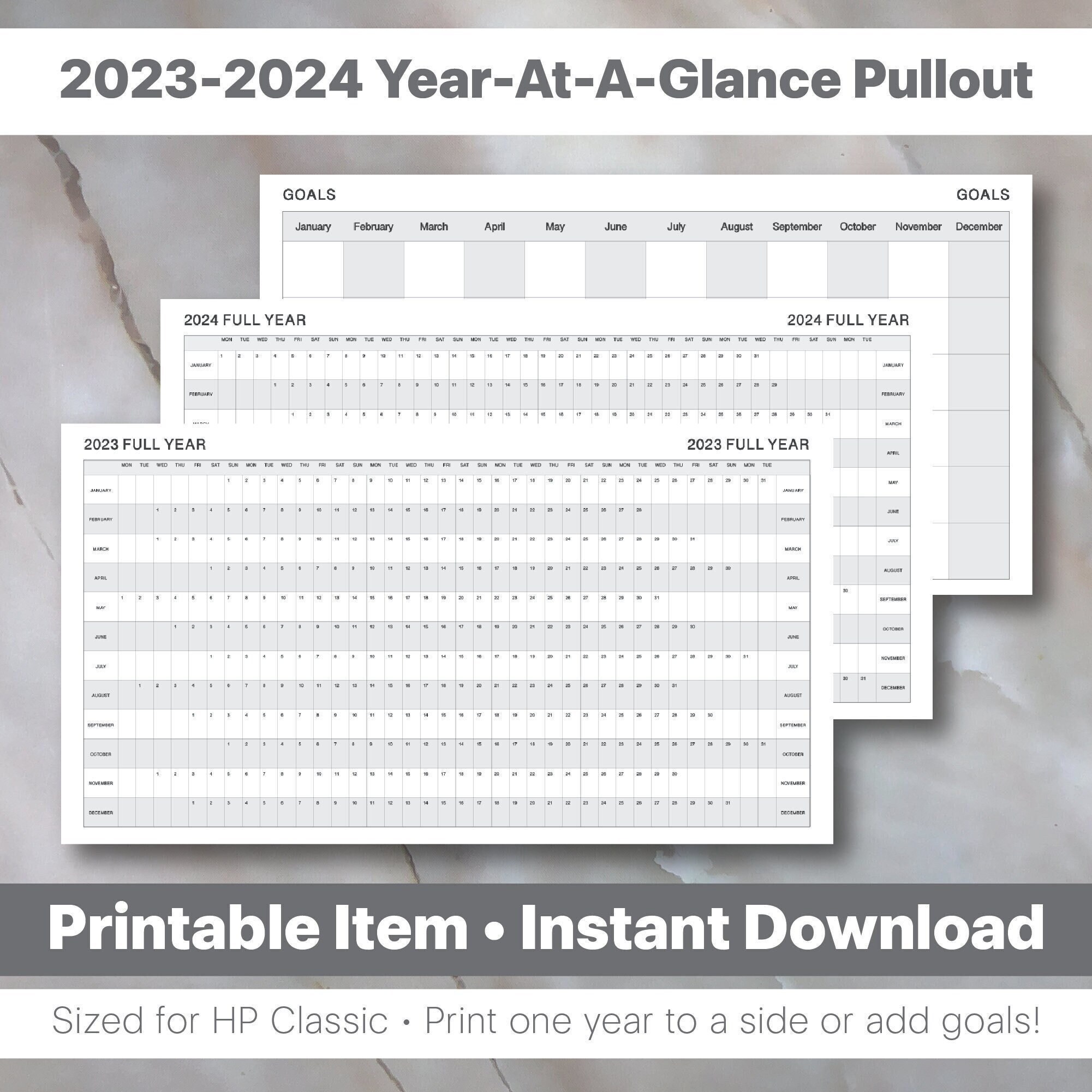 2023-2024 Full-year Calendar Pullout With Goals Sheet Fits - Etsy
