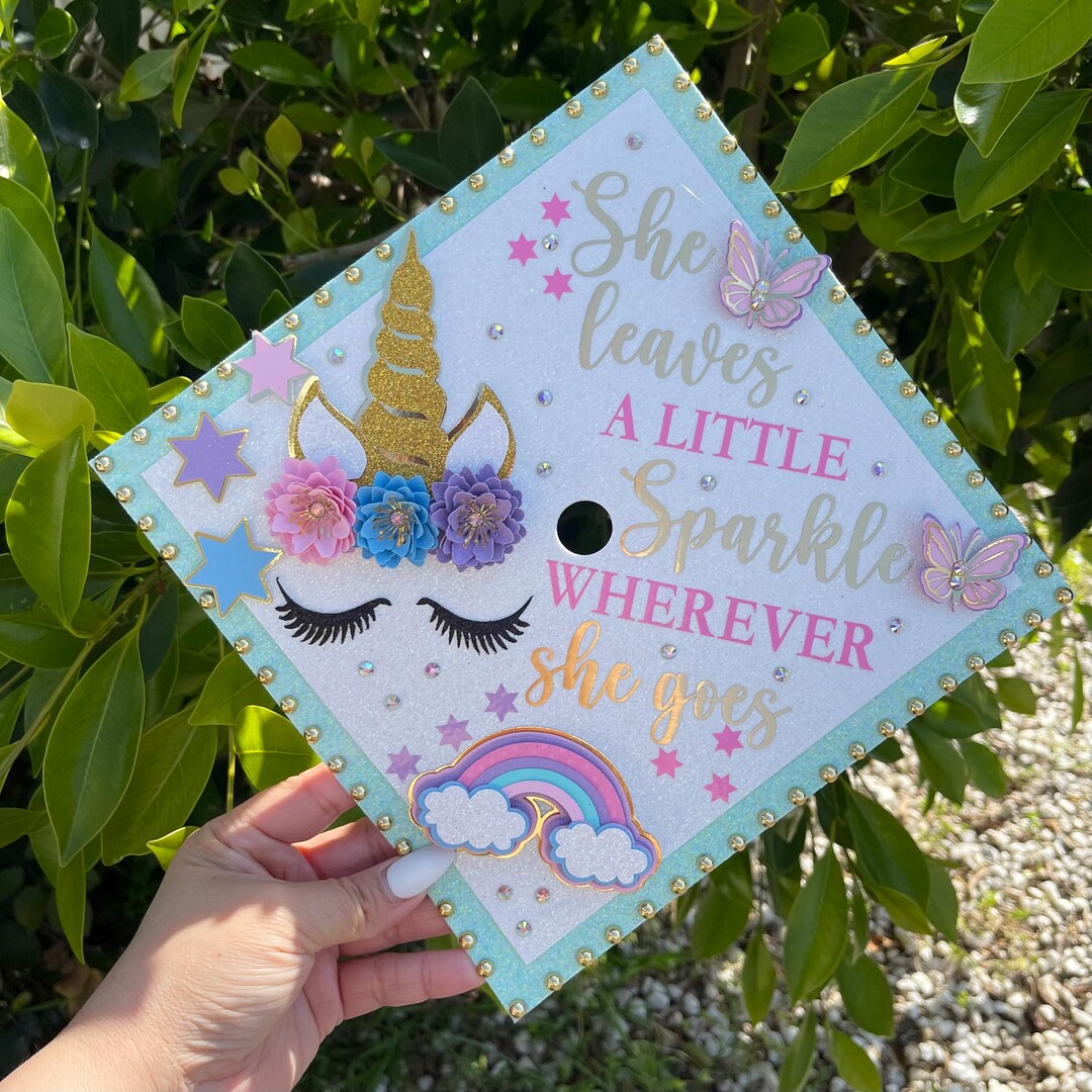Custom Graduation Cap Topper Kindergarten Unicorns and Rainbow ...
