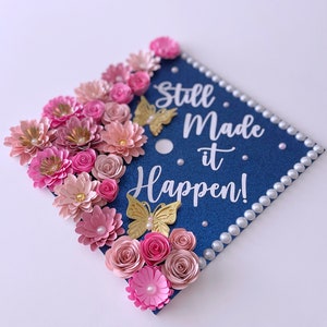 Pink Floral Grad Cap, Custom Grad Cap, Flowers Grad Cap, 2024 Grad Cap ...
