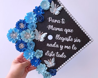 Shiny Light Blue Graduation Cap With Tassel 2024 Date Drop Blank Grad ...