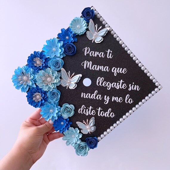 Blue Floral Graduation Cap Topper Custom Grad Cap Grad Cap - Etsy