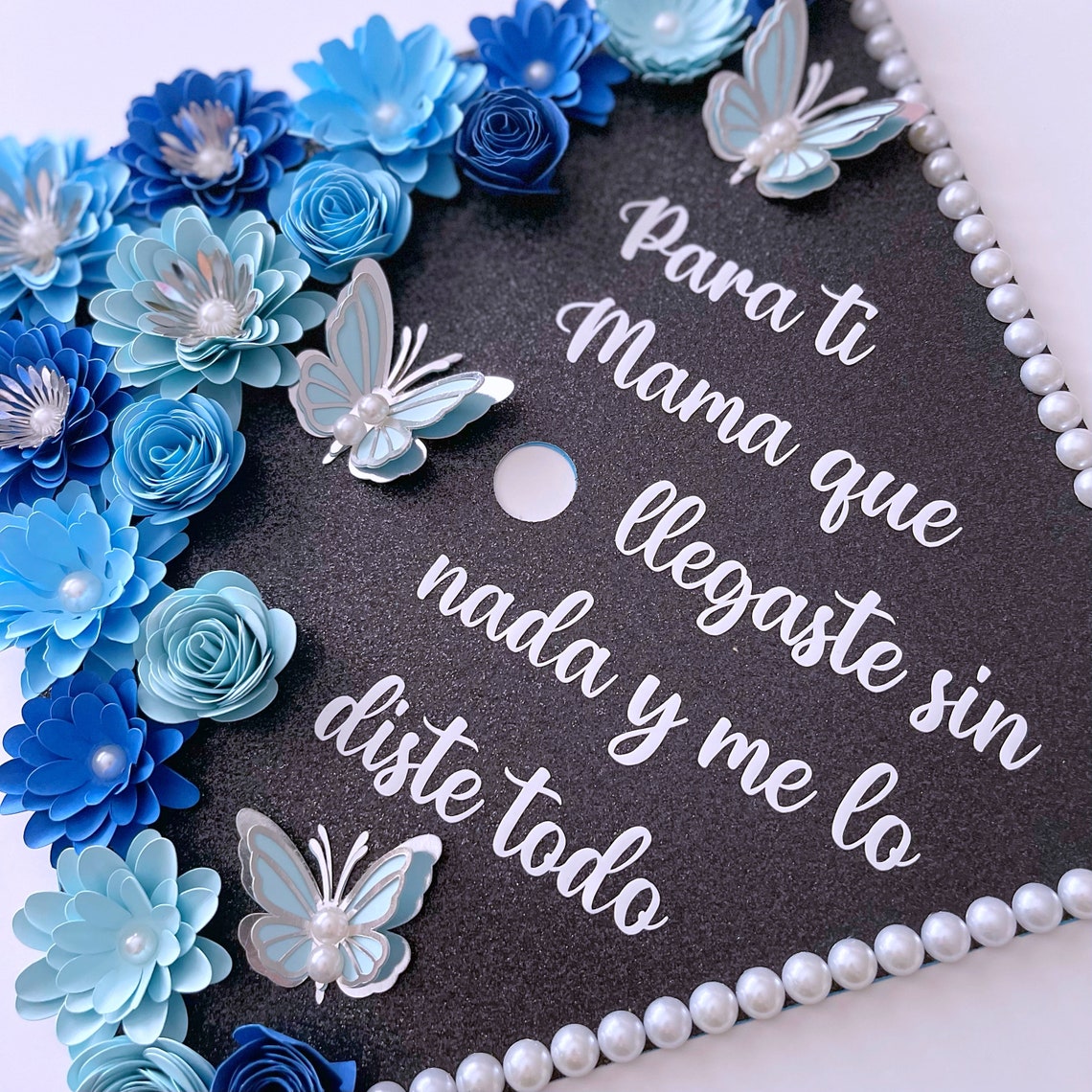 Blue Floral Graduation Cap Topper Custom Grad Cap Grad Cap - Etsy