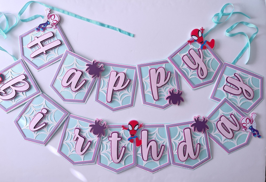Spidey and Friends Birthday Banner, Pink Spider Girl Birthday Banner ...
