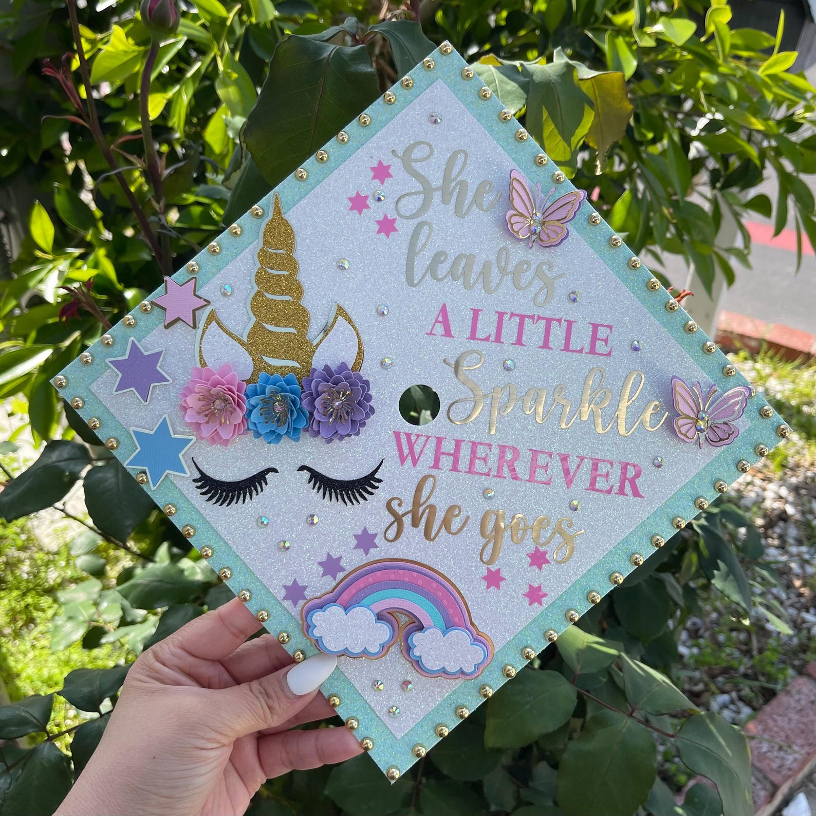Custom Graduation Cap Topper Kindergarten Unicorns and Rainbow ...