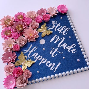 Pink Floral Grad Cap, Custom Grad Cap, Flowers Grad Cap, 2024 Grad Cap ...