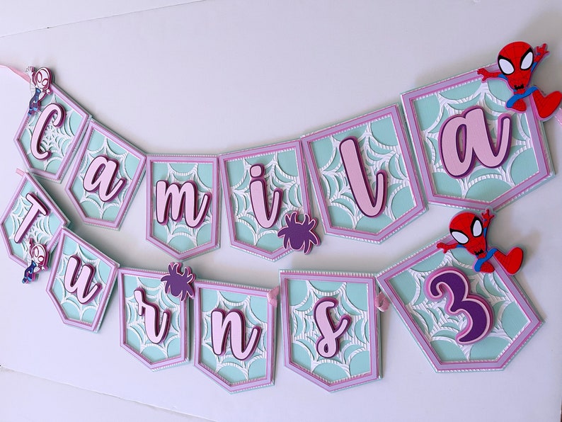 Spidey and Friends Birthday Banner Pink Spider Girl Birthday - Etsy