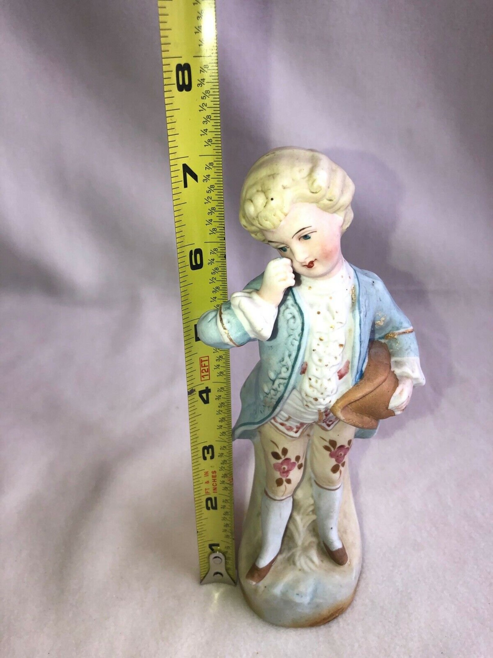 Vintage German Bisque Figure 7.5 Boy in Blue With Hat Under - Etsy