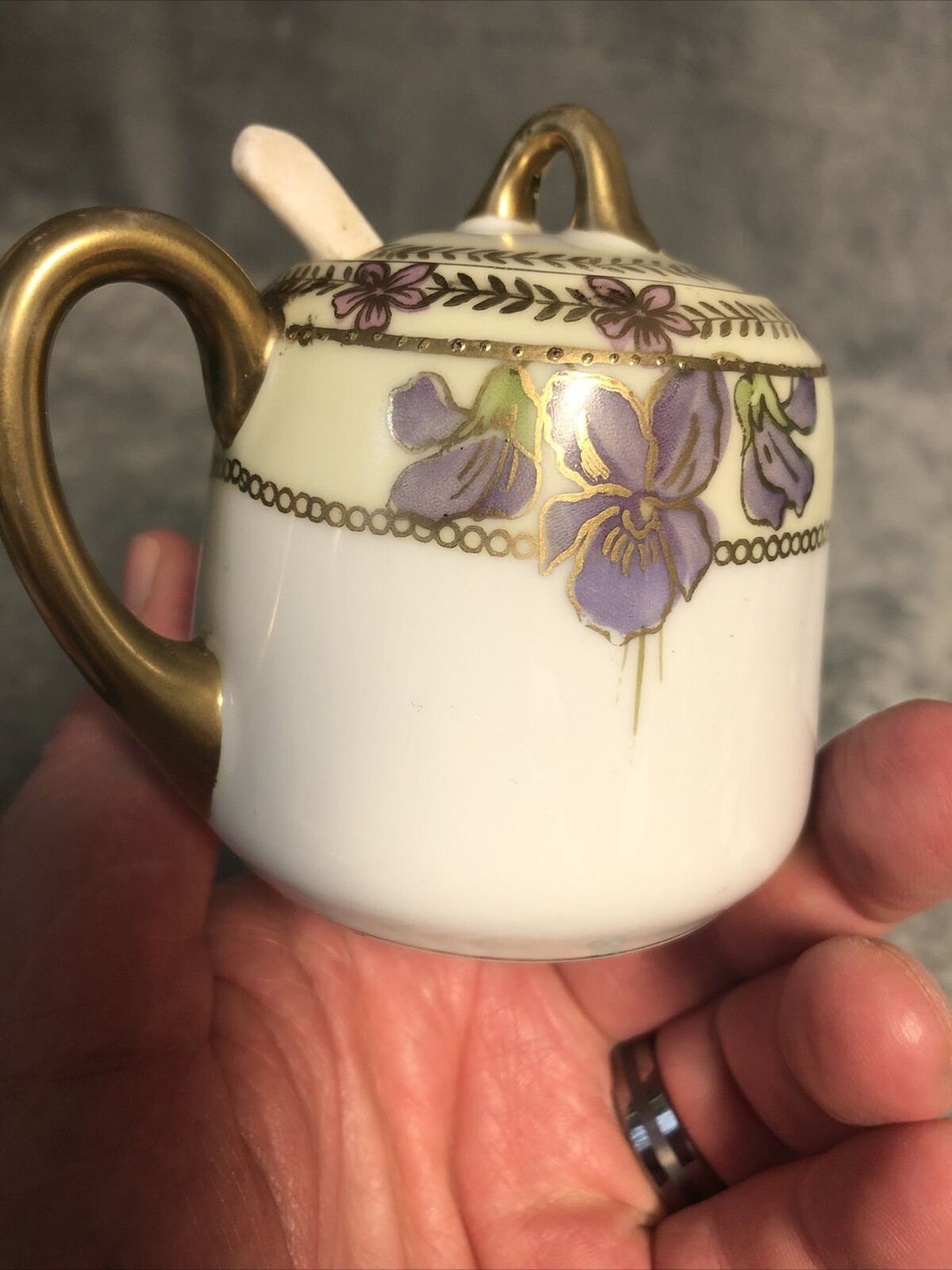 Antique RS Germany Hand Painted Condiment Jam Mustard Jar With Lid EUC ...