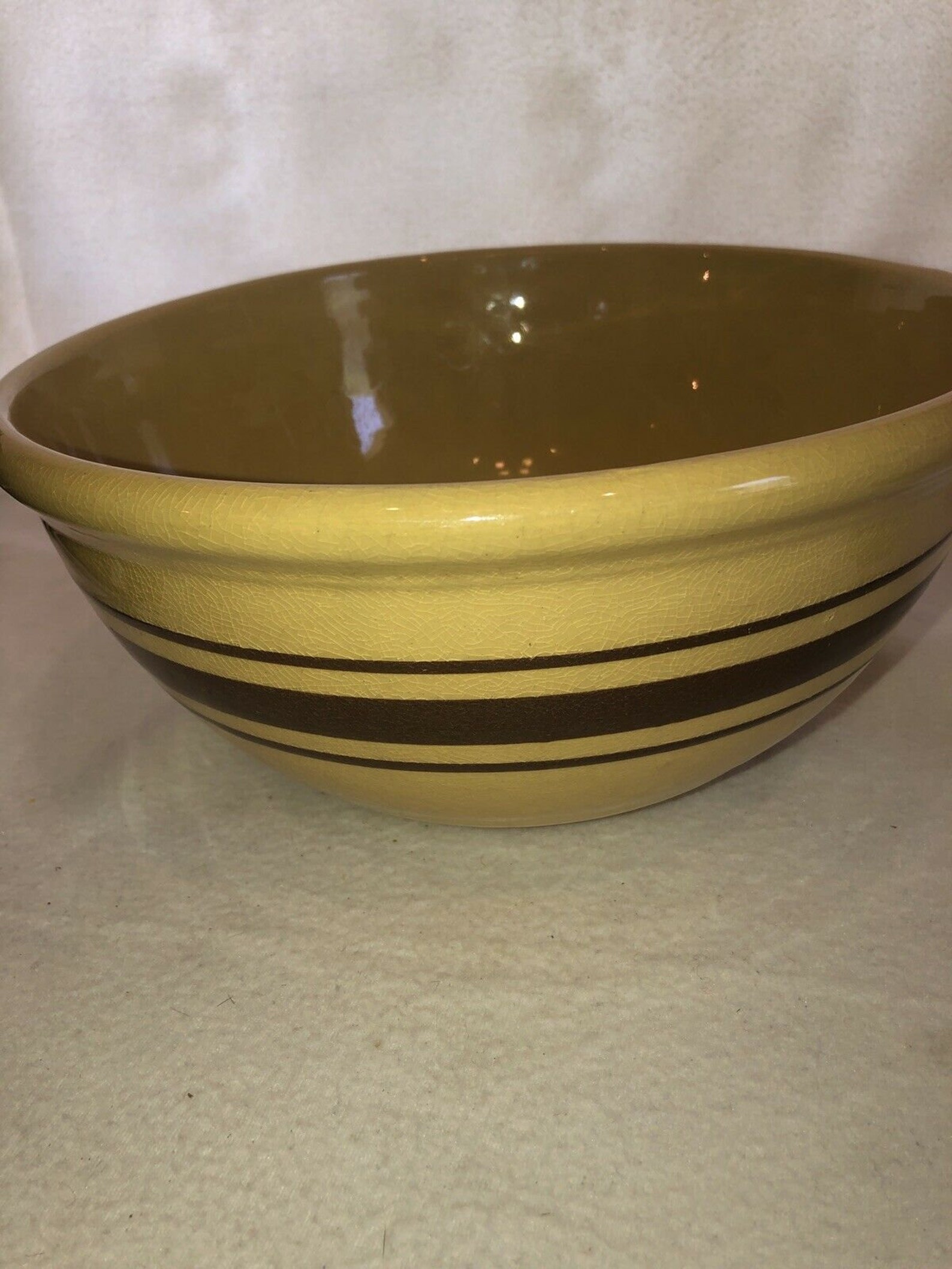Watt Pottery USA Yelloware Huge Mixing Bowl Brown Stripes 10 - Etsy