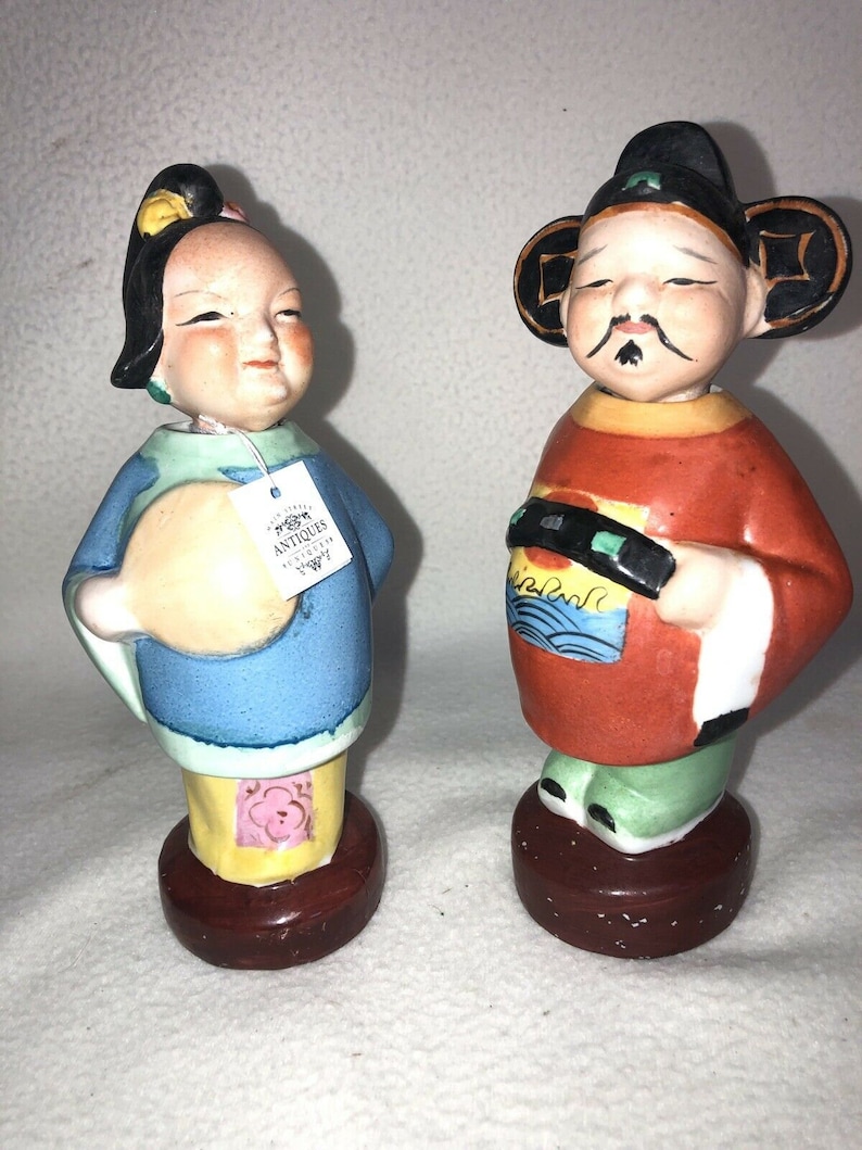 VINTAGE Pair of Happy Asian Nodders Hand Painted Porcelain - Etsy