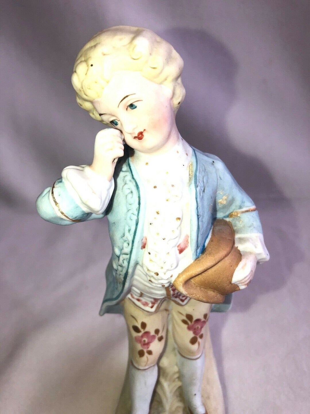 Vintage German Bisque Figure 7.5 Boy in Blue With Hat Under Arm - Etsy