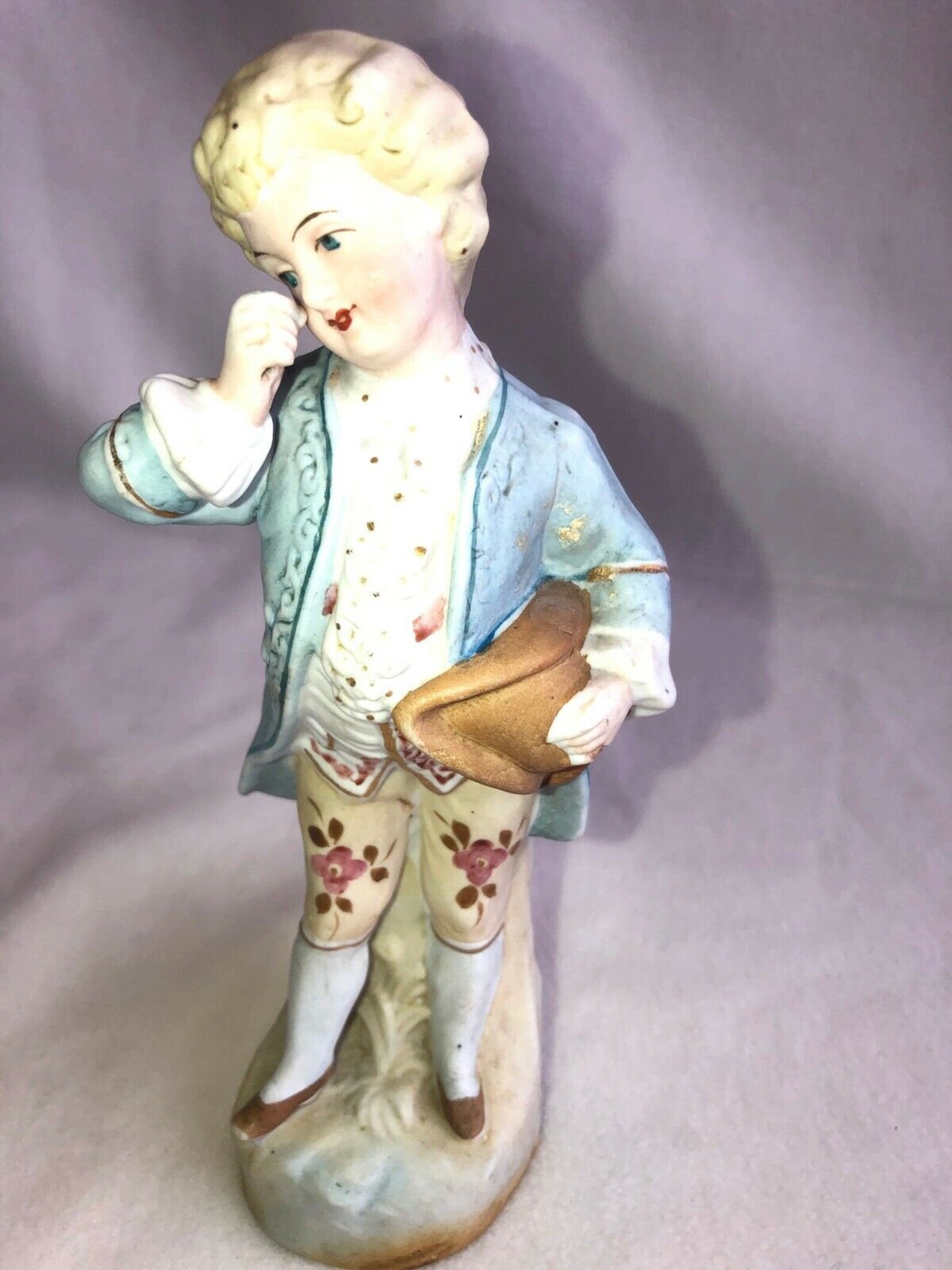 Vintage German Bisque Figure 7.5 Boy in Blue With Hat Under - Etsy