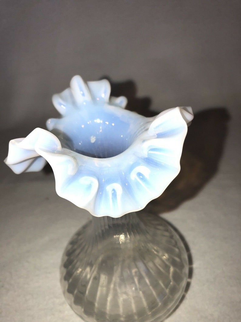 Fenton White Blue Opalescent Ruffled Flower Vase Perfect Gift - Etsy