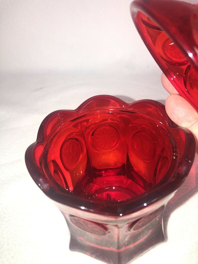 Fostoria Ruby Red Coin Glass Candy Dish with Lid Excellent | Etsy