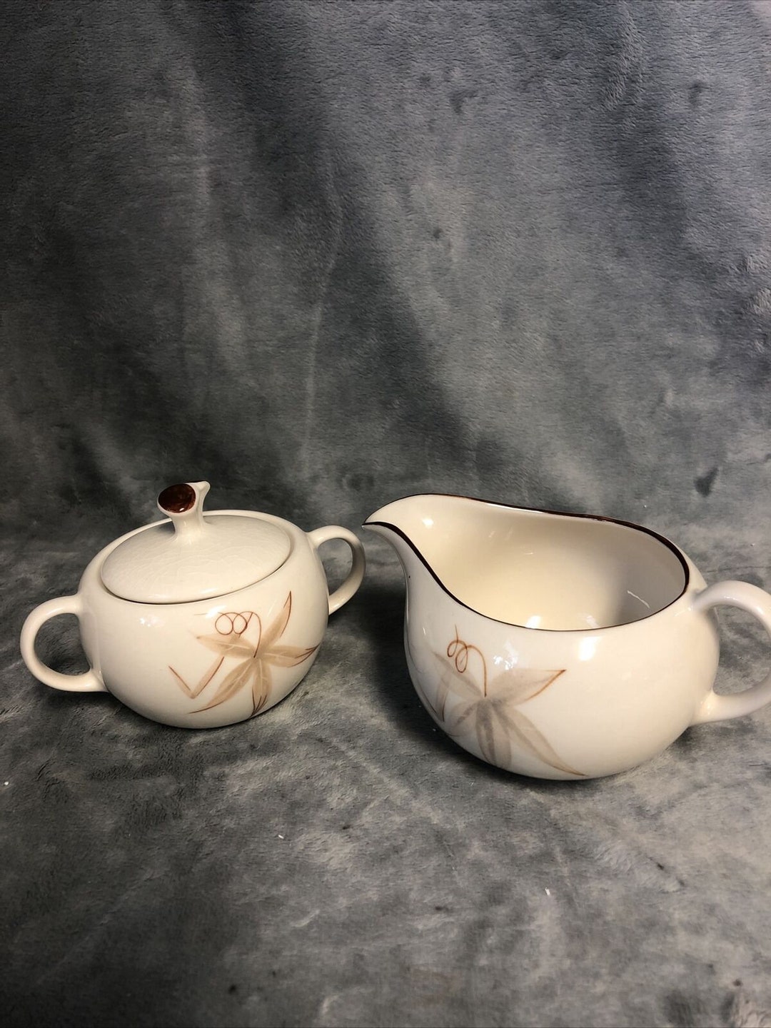 Winfield China USA Passion Flower 50s Eames Era Atomic Sugar & Creamer ...