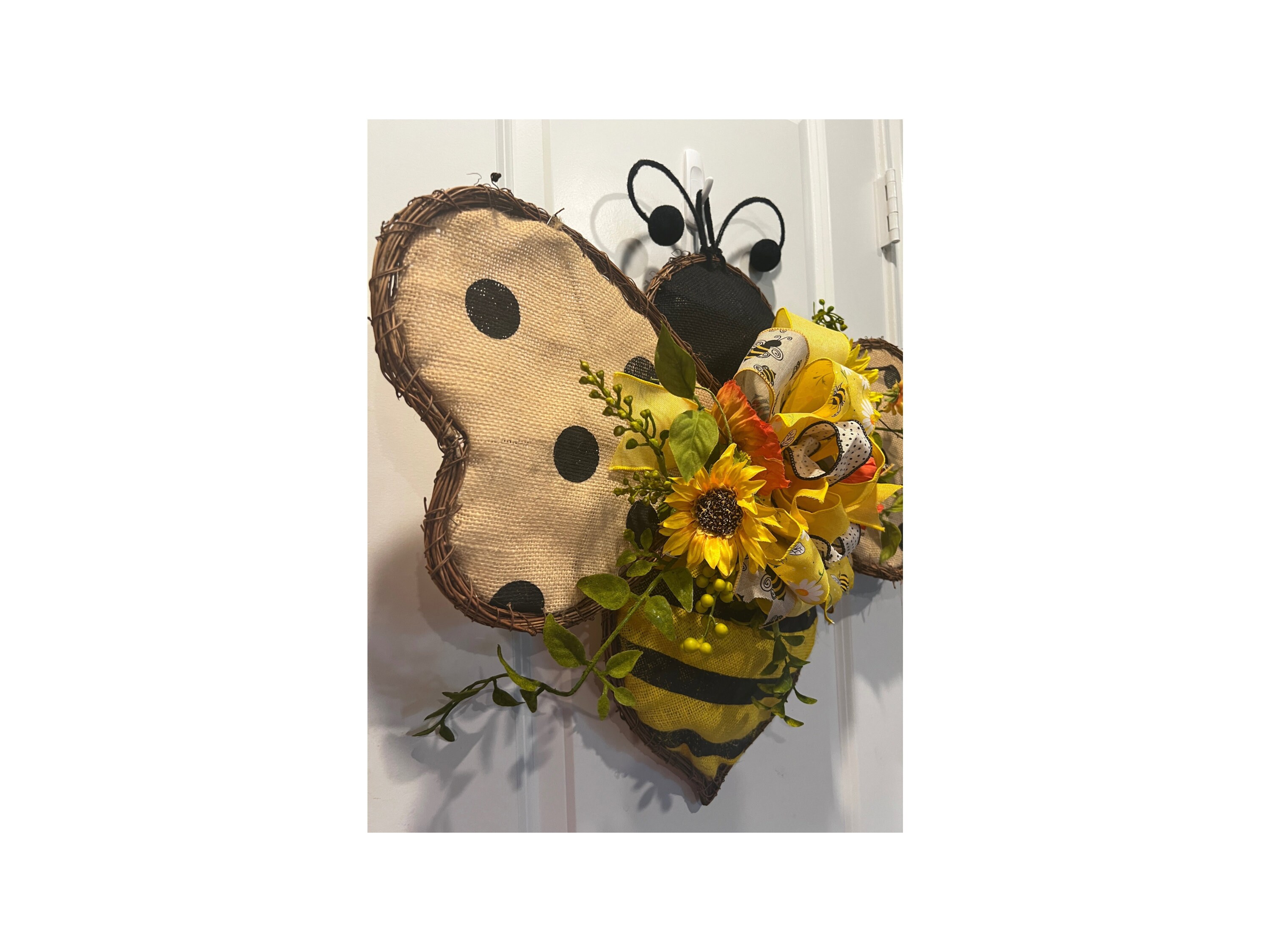 Handmade Bumblebee Angel Vine Wreath, Summer Door Decor, Sunflower and ...