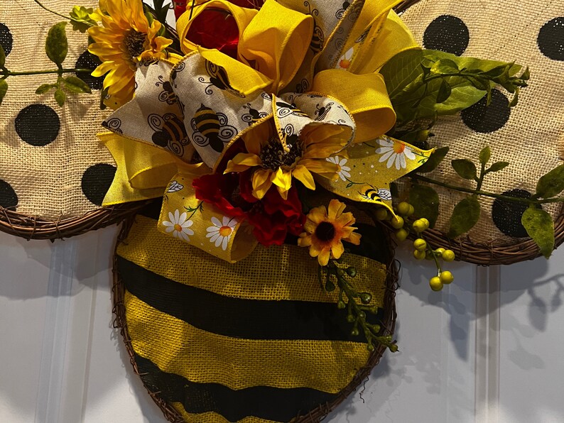 Handmade Bumblebee Angel Vine Wreath, Summer Door Decor, Sunflower and ...
