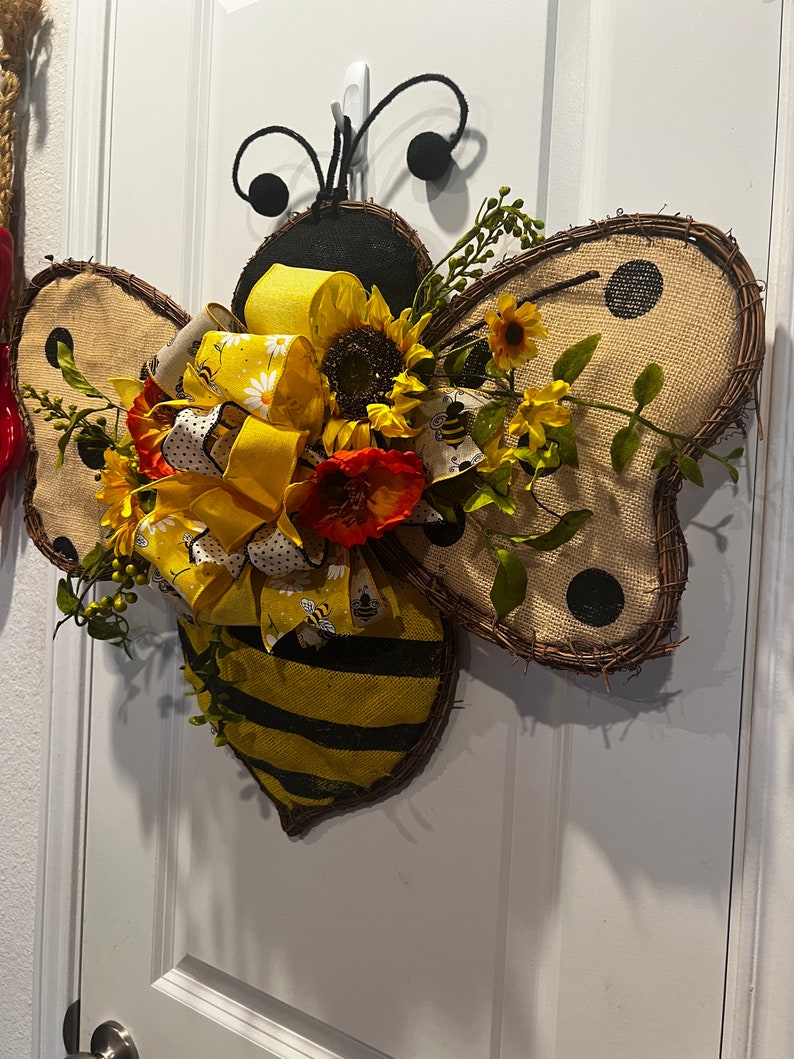 Handmade Bumblebee Angel Vine Wreath, Summer Door Decor, Sunflower and ...