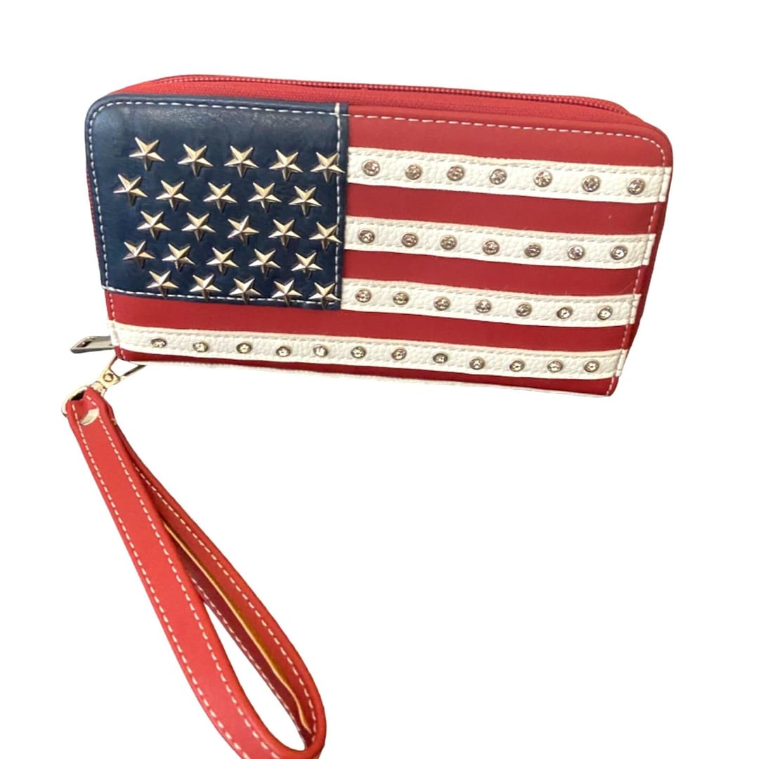 USA American Flag Patriotic Studded Purse Wallet Wristlet - Etsy