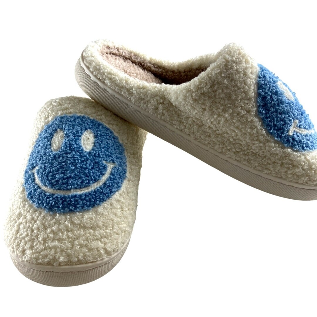 Cozy Fuzzy Smiley Face Slippers Sz 44-45 (11.5) - Etsy
