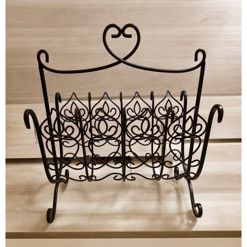 Vintage Black Wrought Iron Heart Scroll Magazine Rack Holder 16 X 14 X ...