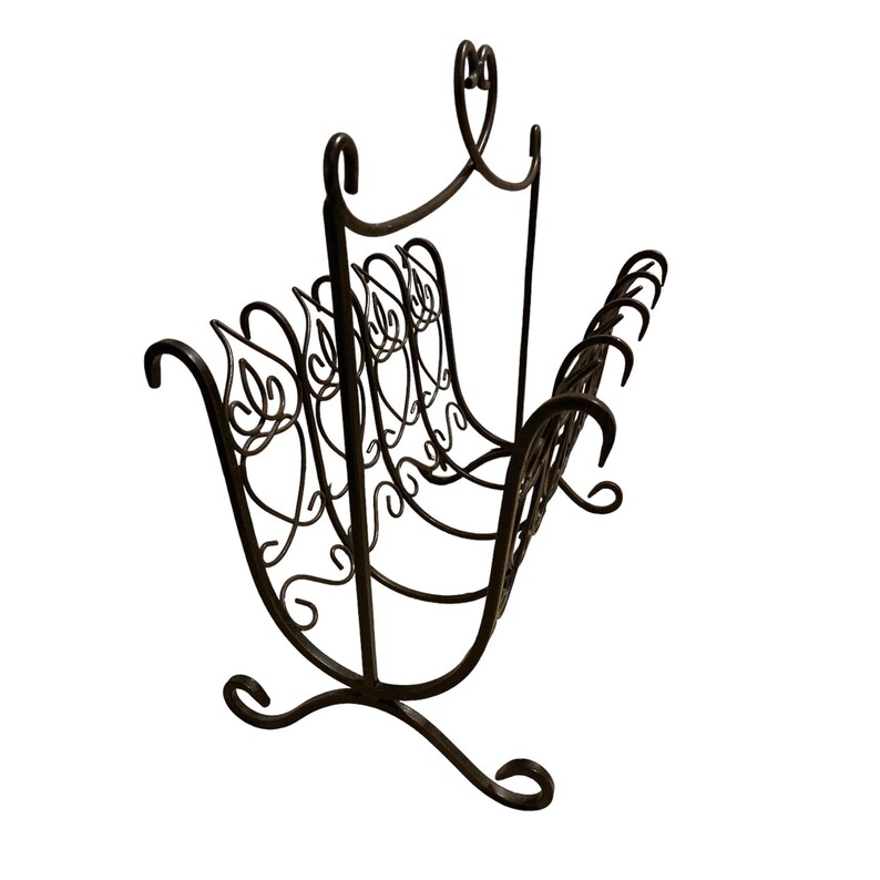 Vintage Black Wrought Iron Heart Scroll Magazine Rack Holder 16 X 14 X ...
