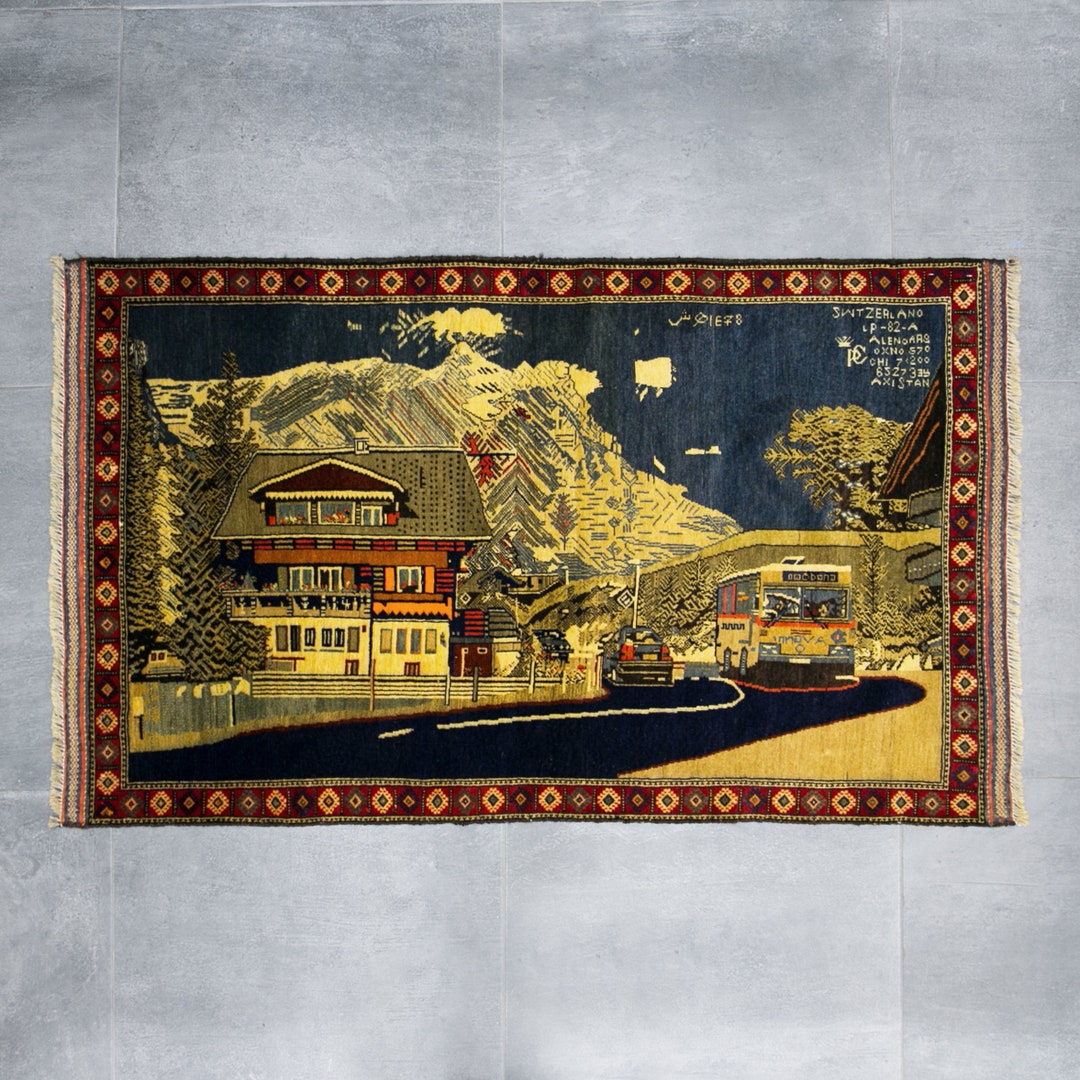 4.9 X 2.7 Ft 150 X 85 Cm Cottagecore Rug, Vintage Swiss Rug, Figurative ...