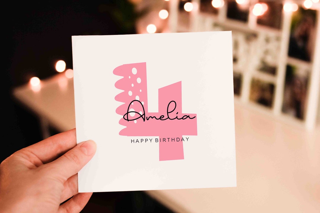 Personalised Happy 4th Birthday Card, Number 4th Birthday Card, Girl ...
