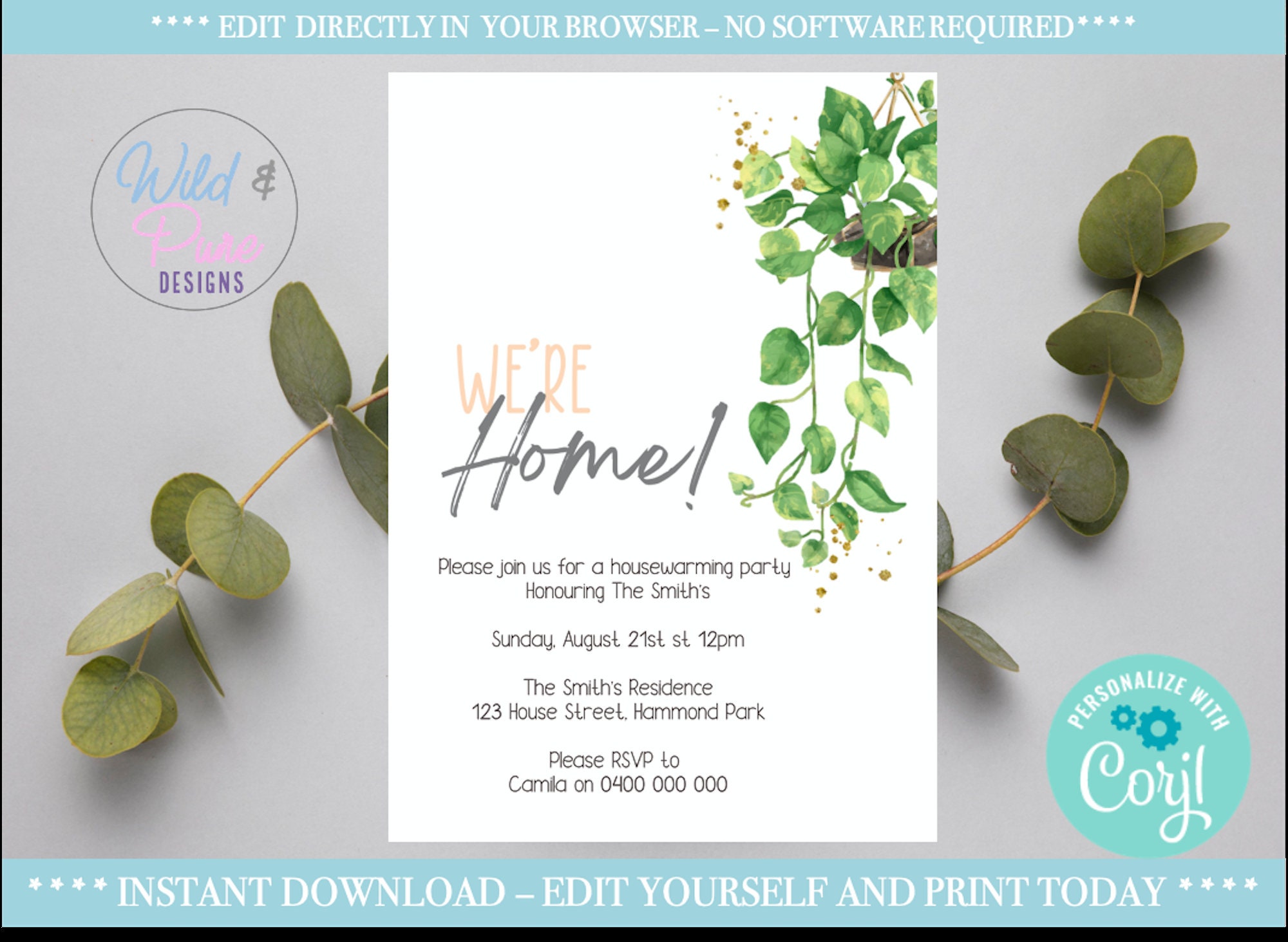 Editable Housewarming Invitations Plant Party Invites Phone - Etsy