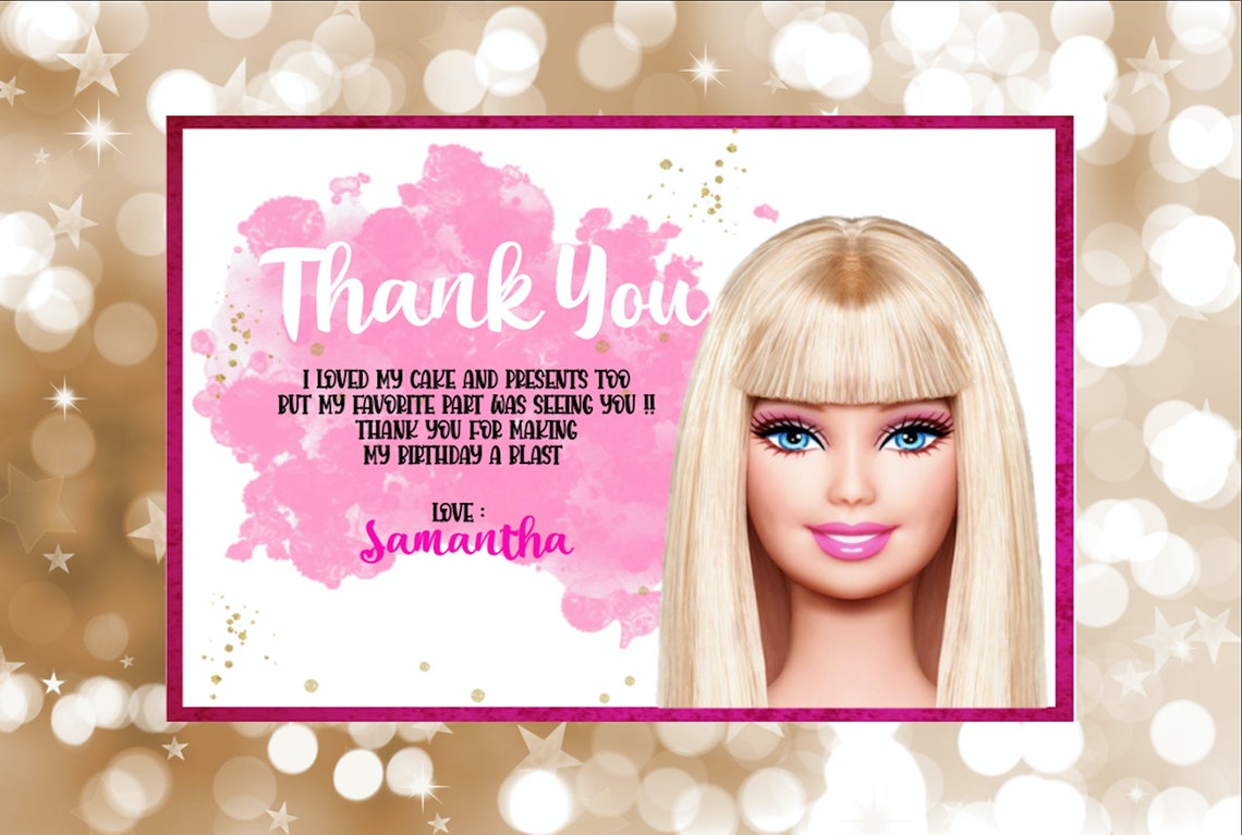 Barbie Birthday Thank you card Barbie Invite Printable File | Etsy
