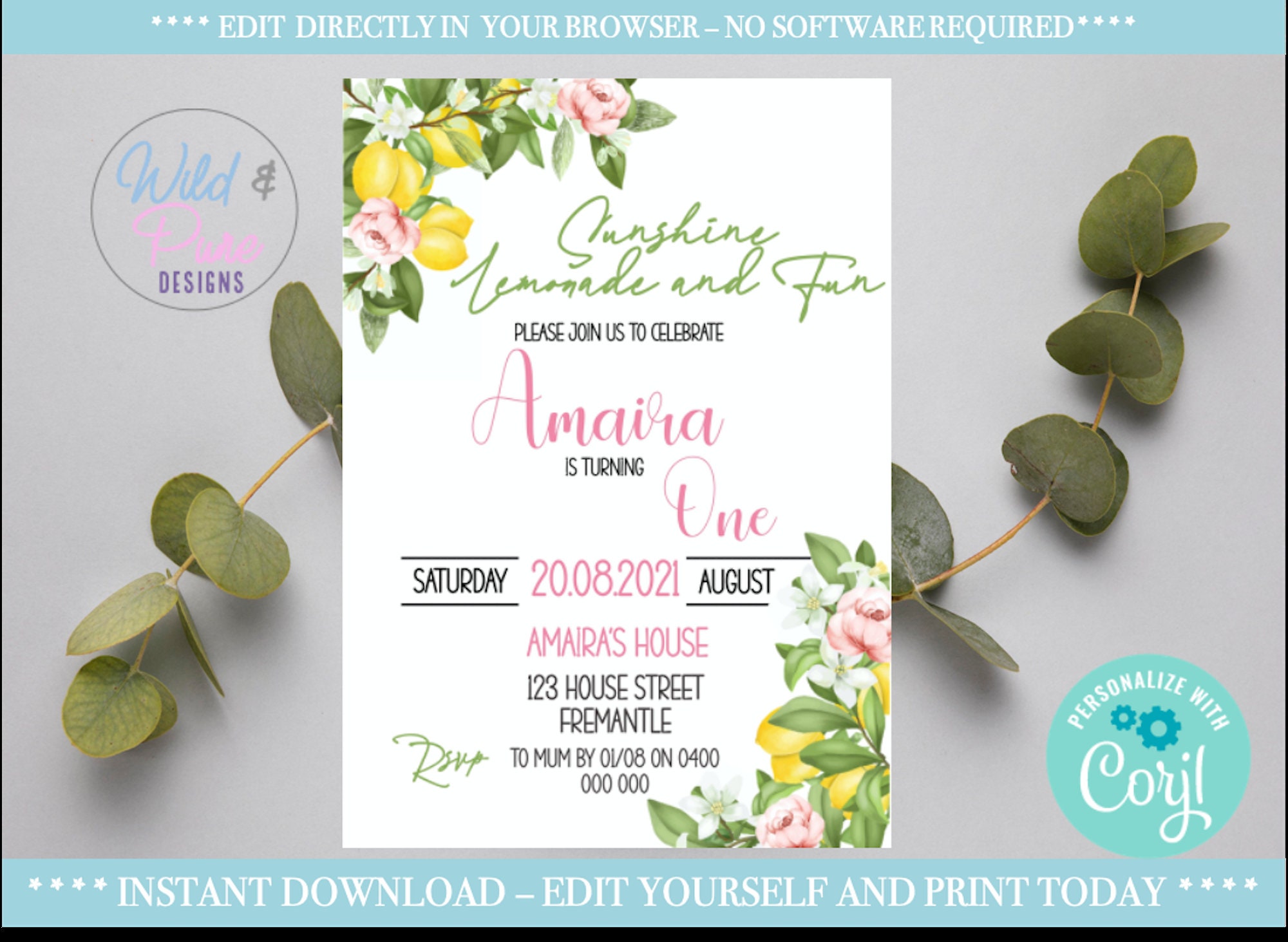 Editable Lemonade Birthday Invitations Summer Lemon Invites - Etsy