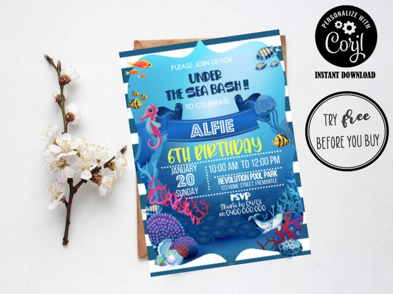 Under the Sea Invitation, Editable Invitation, Ocean Invitation, Ocean ...