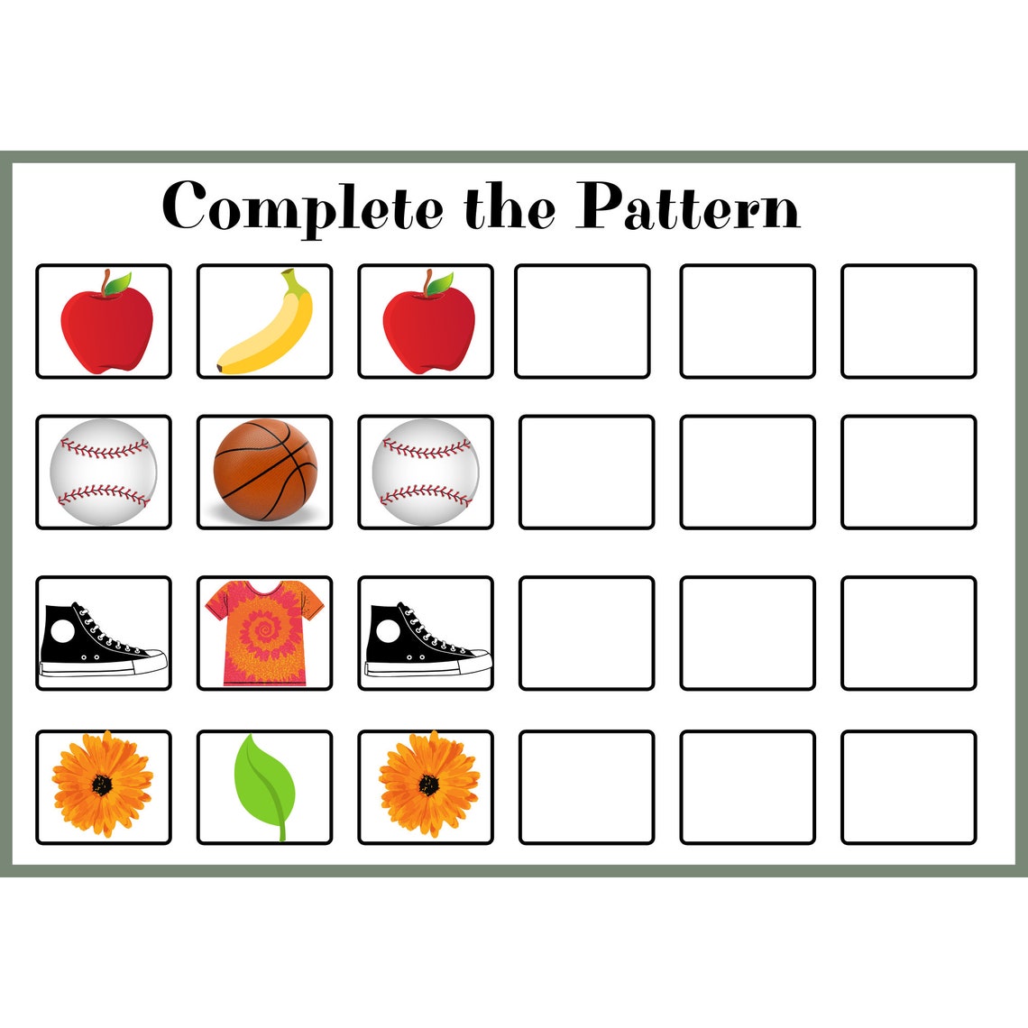 Simple Pattern Completion Worksheets | Etsy