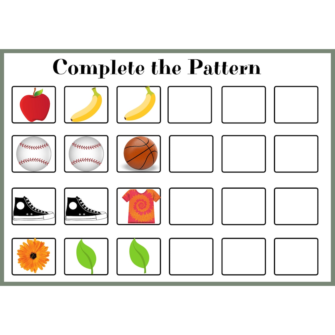 Simple Pattern Completion Worksheets | Etsy