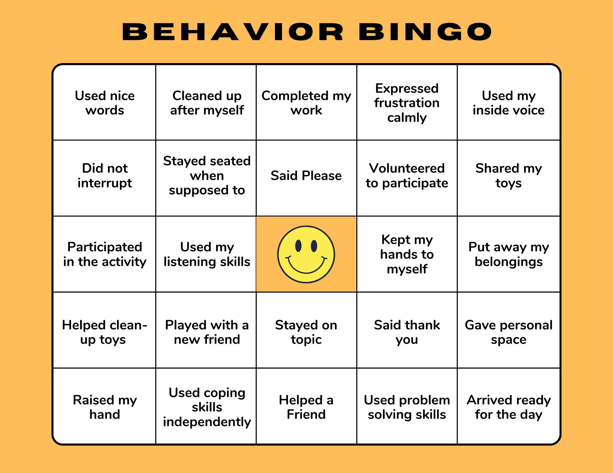 Behavior Bingo - Etsy