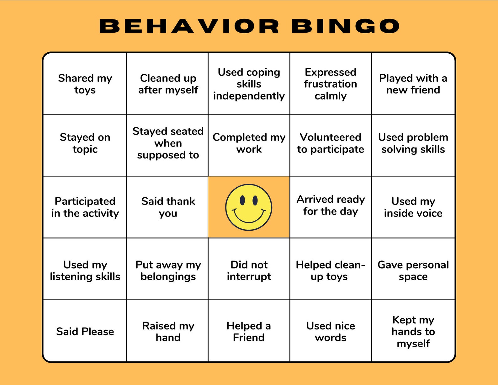 Behavior Bingo - Etsy