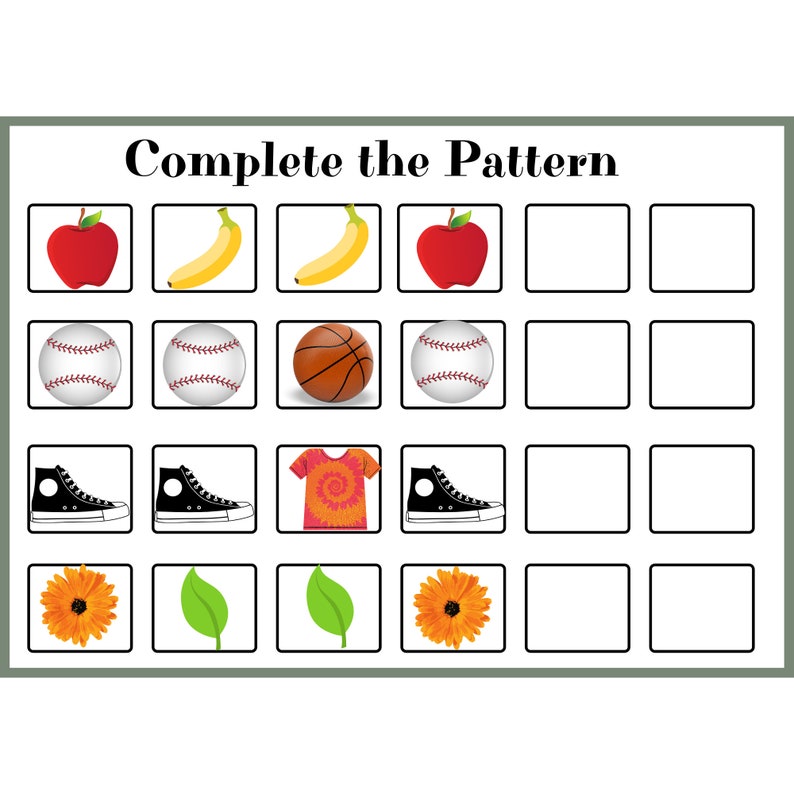 Simple Pattern Completion Worksheets - Etsy