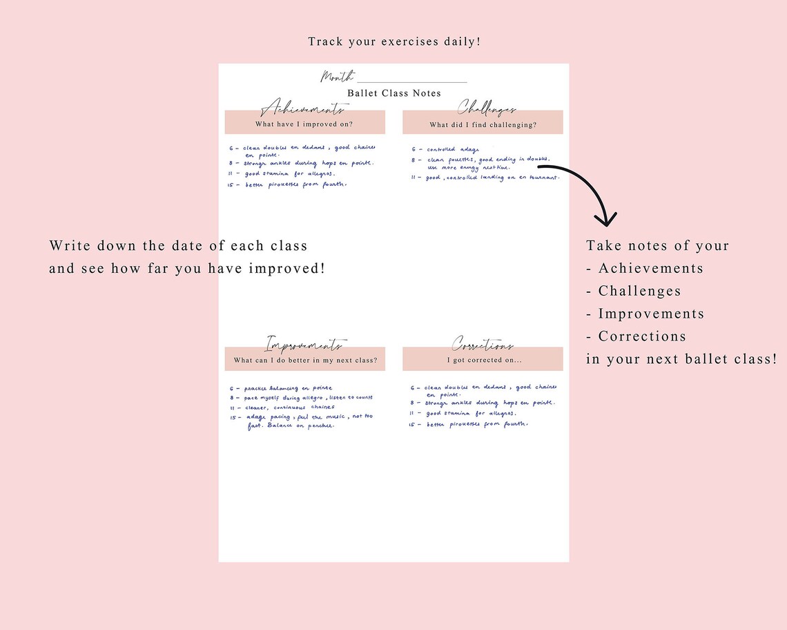 Dance Exercise Tracker Printables Exercise Tracker Ballet - Etsy