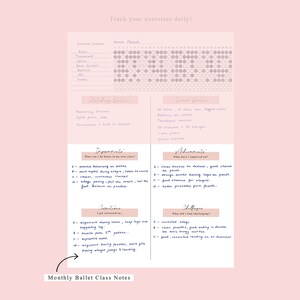 Dance Exercise Tracker Printables, Exercise Tracker, Ballet Class Notes ...